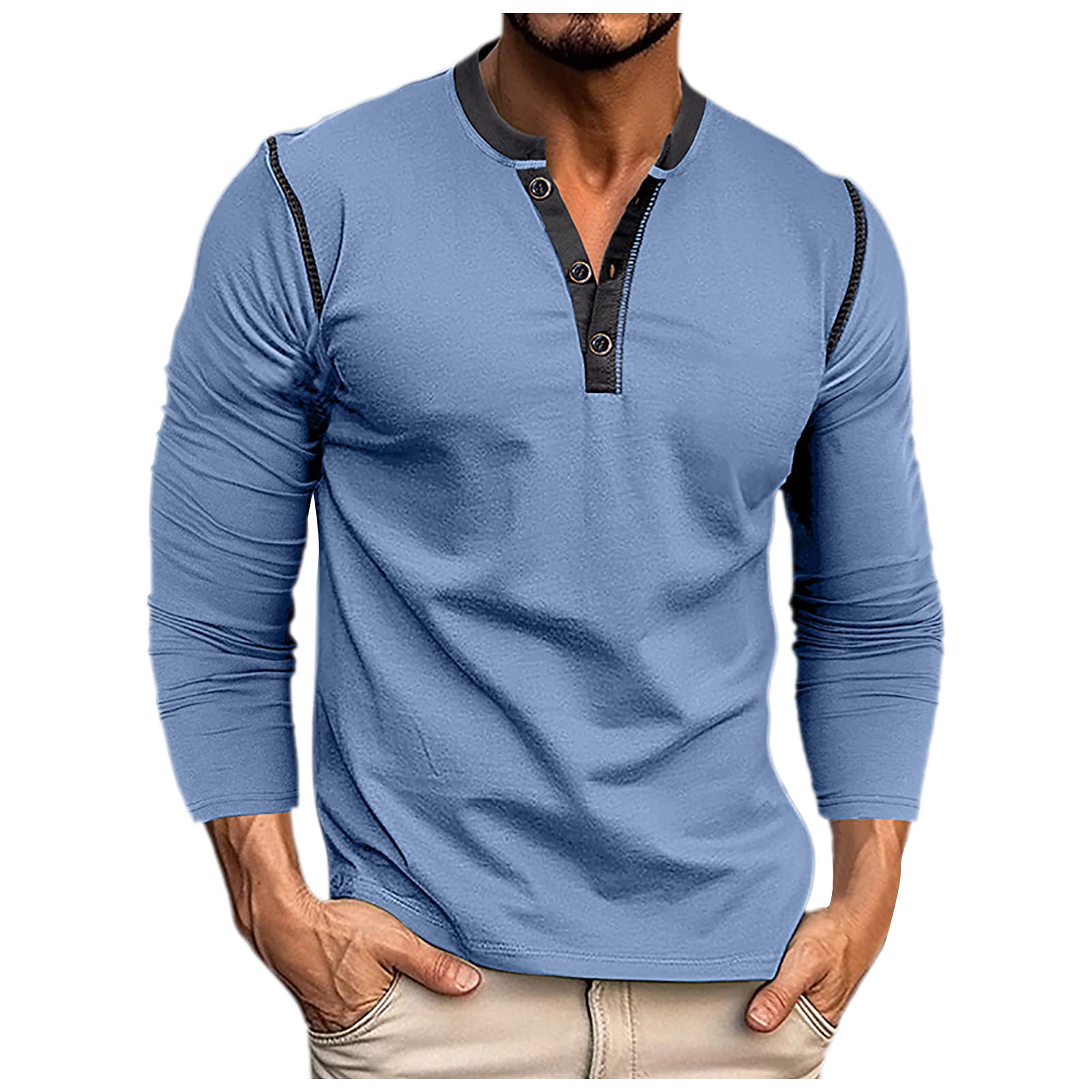 Bjutir Mens T Shirts Fall Winter Collar Pullover Long Sleeve T Shirt ...