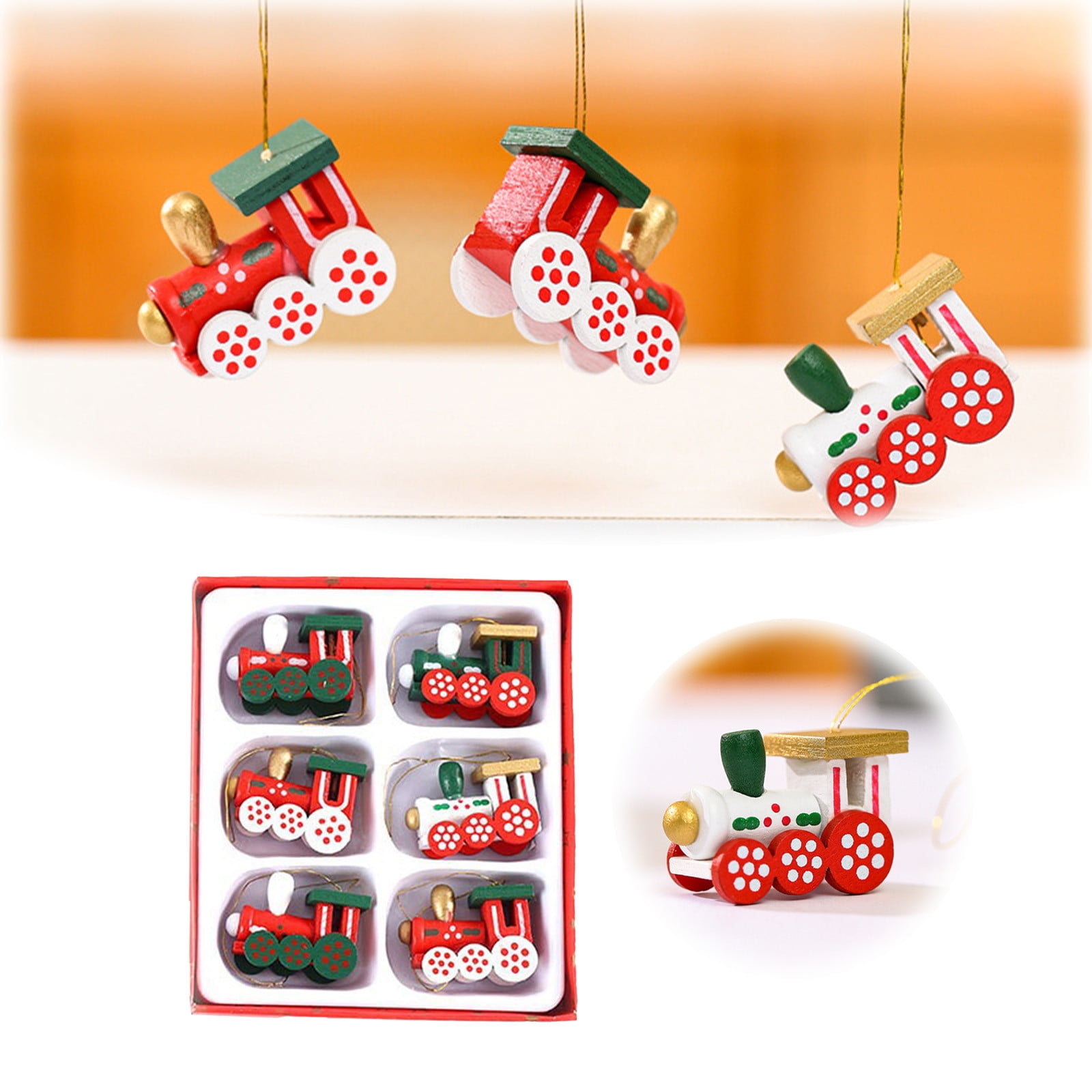 Bjutir Small Train Pendant Wooden Christmas Decorations Christmas ...
