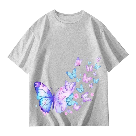 Bjutir Summer Girls Shirts Butterfly Print Short Sleeve Crew Neck T ...