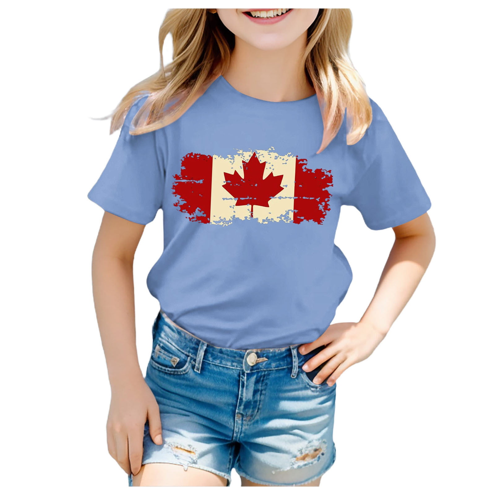 Bjutir Summer Girls Shirts Flag Print Short Sleeve Crew Neck T-Shirts ...