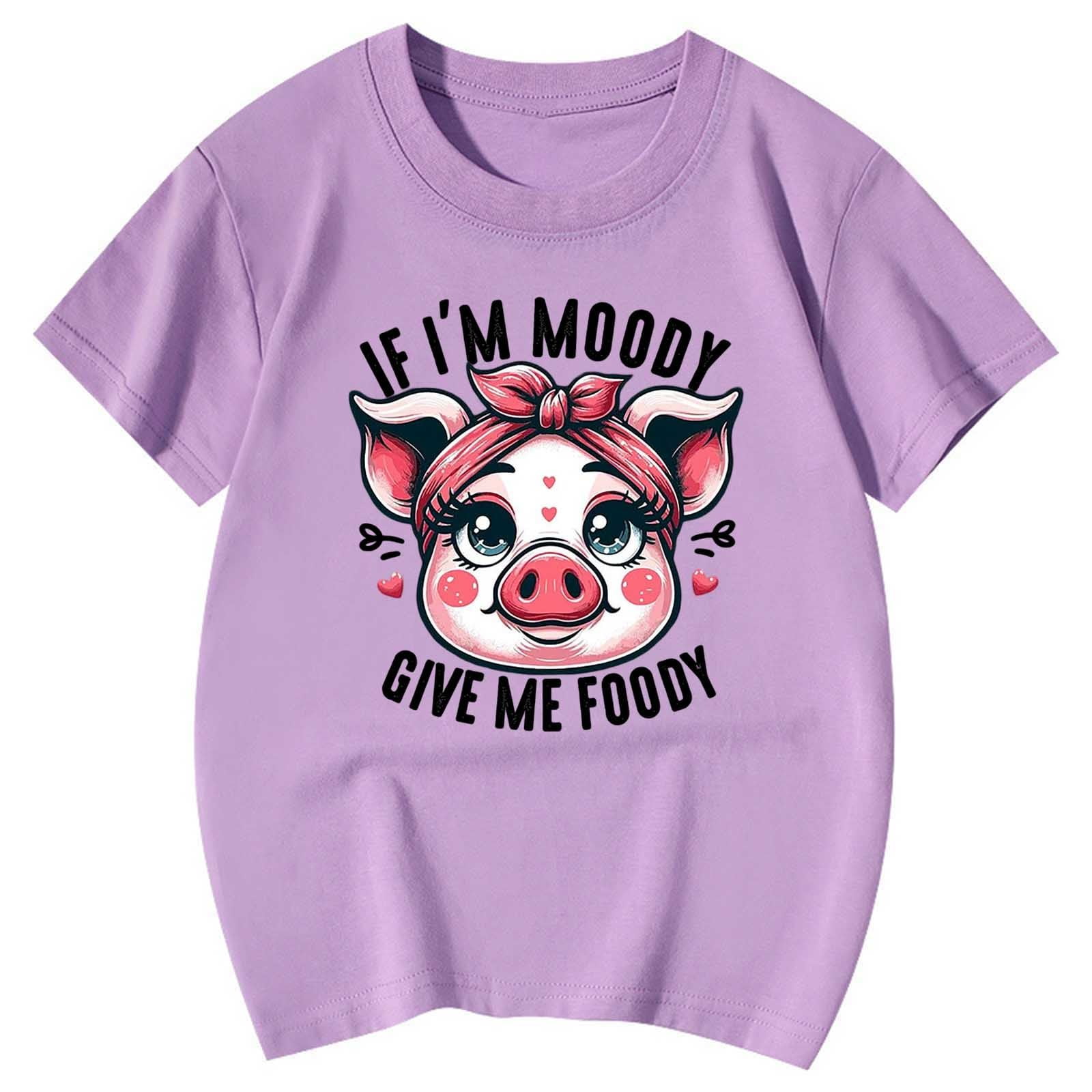 Bjutir Summer Girls Shirts Letter Pig Print Short Sleeve Crew Neck T ...
