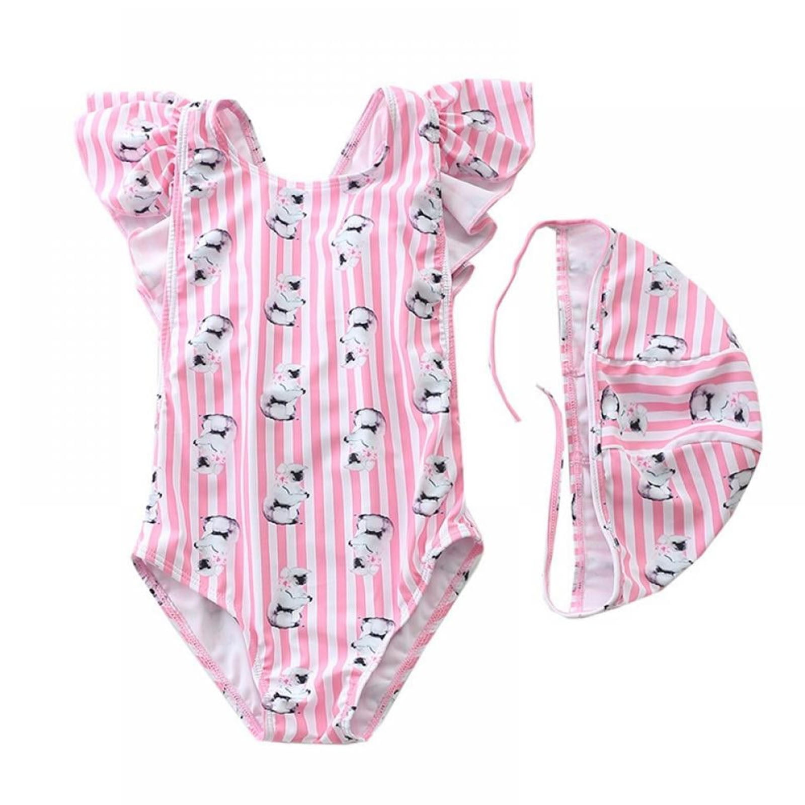 Bjutir Summer Girls Swimsuit Bathing Suit Cute Swimwear Striped Ruffle ...