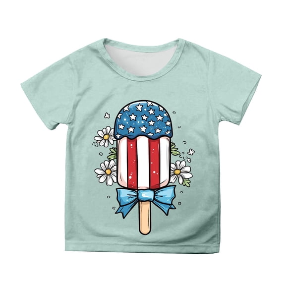 Bjutir T-Shirts For Girls 4Th Of July Flag Print Short Sleeve Crew Neck ...