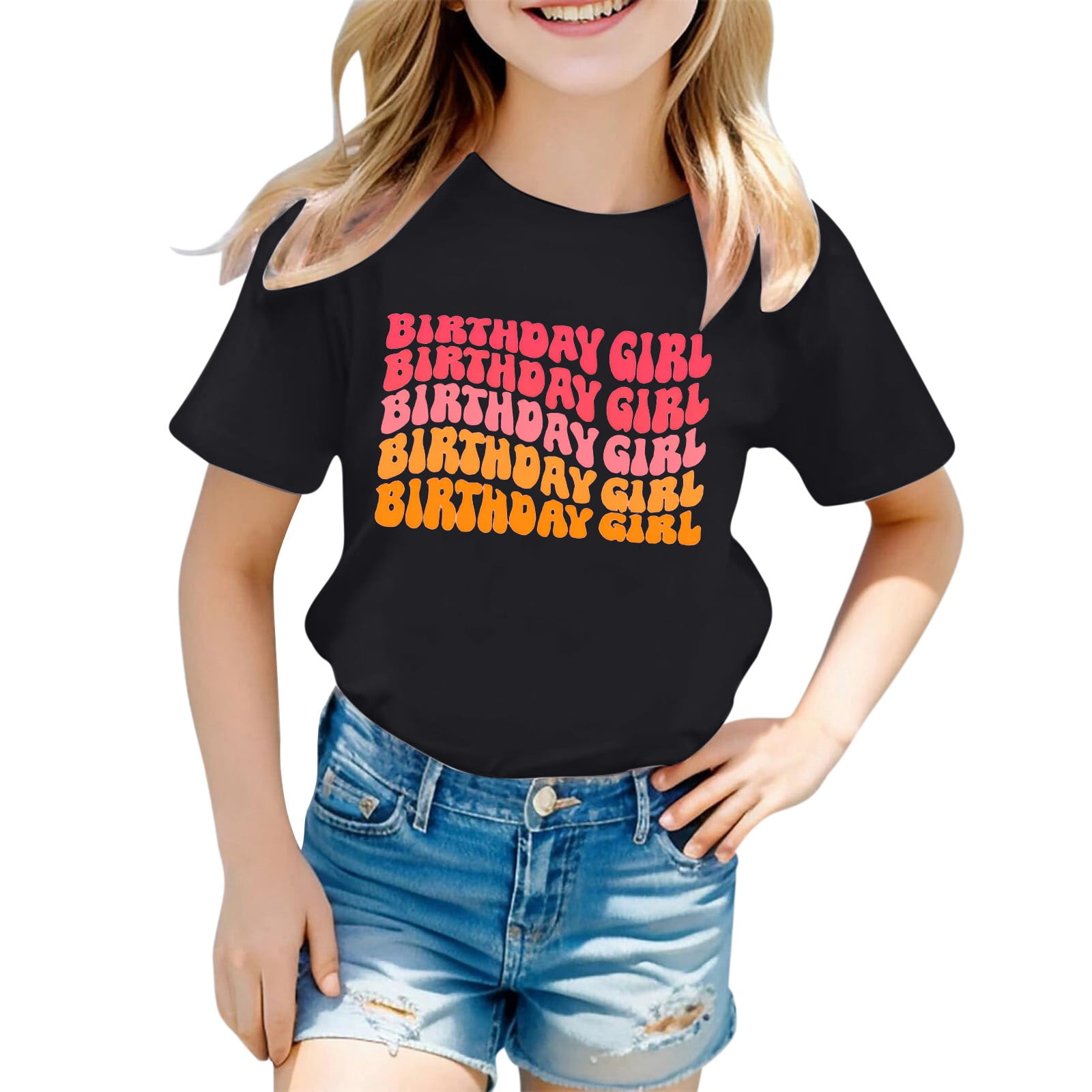 Bjutir T-Shirts For Girls Letter Print Short Sleeve Crew Neck Shirts ...