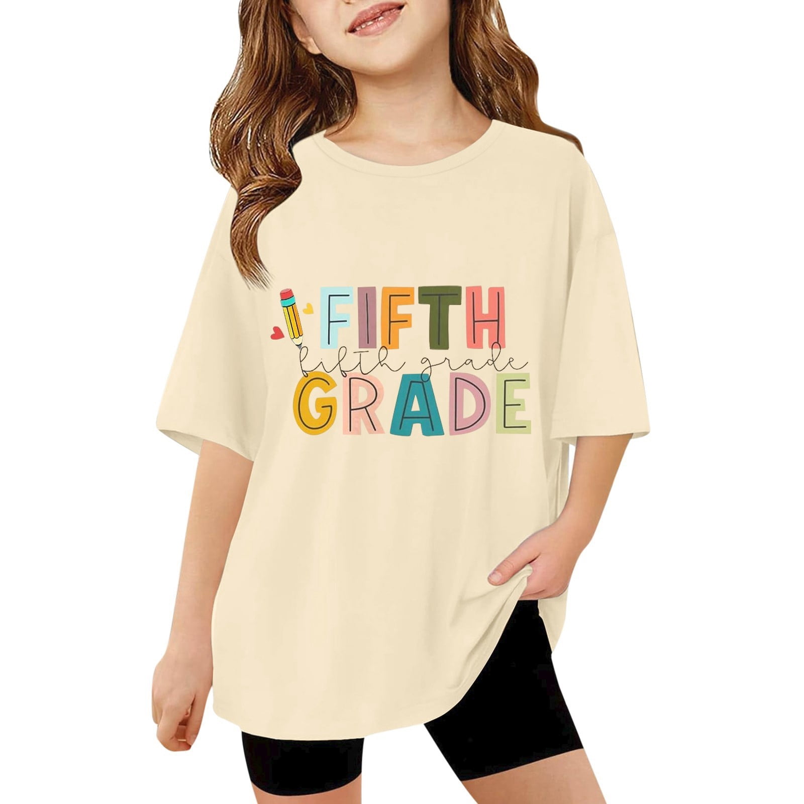 Bjutir T-Shirts For Girls Letter Print Short Sleeve Crew Neck Shirts ...