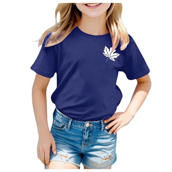 Bjutir T-Shirts For Girls Mapel Leaf Print Short Sleeve Crew Neck ...