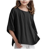 Bjutir T-Shirts For Girls Solid Color 3/4 Sleeve Crew Neck Shirts ...