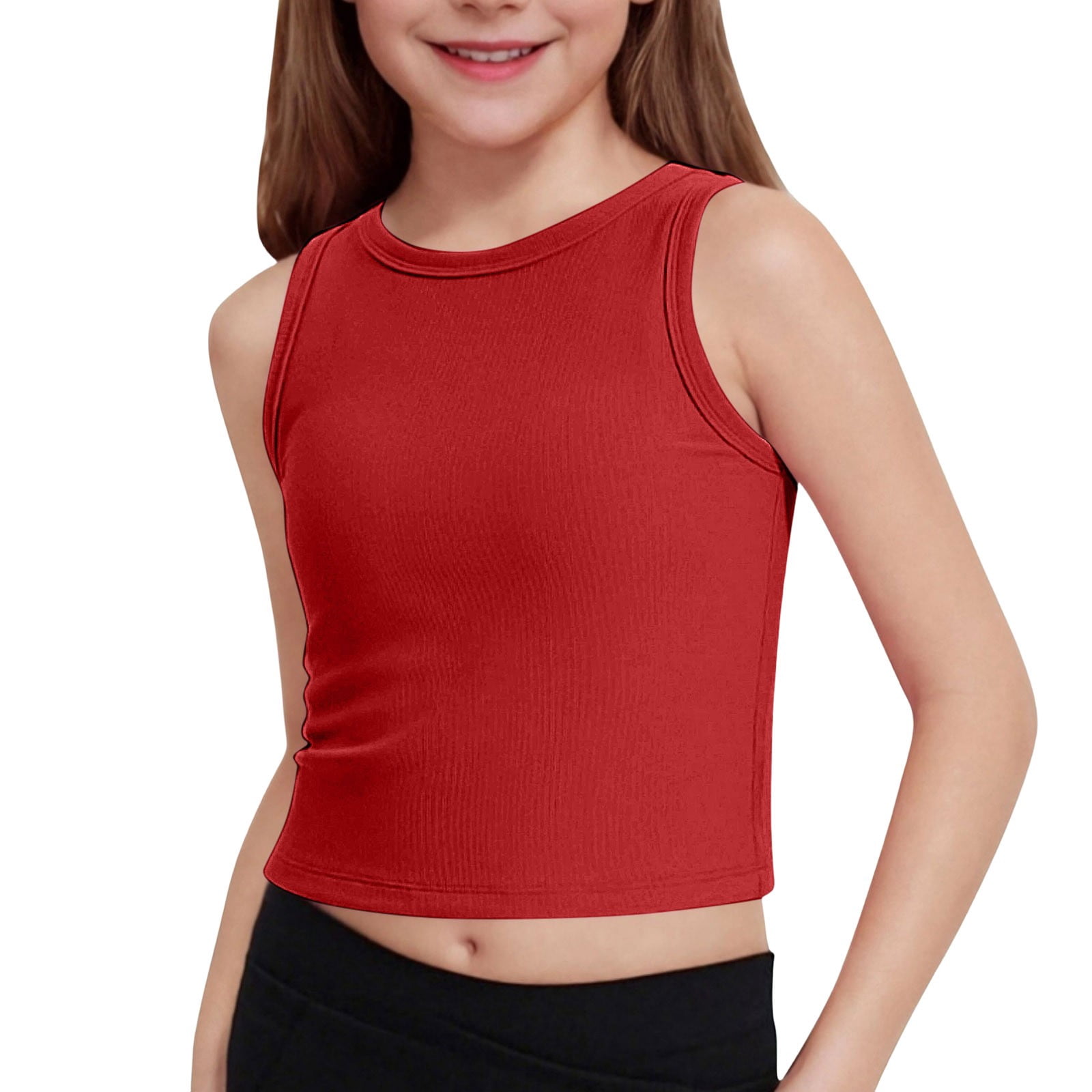 Bjutir T-Shirts For Girls Solid Color Sleeveless Crew Neck Shirts ...