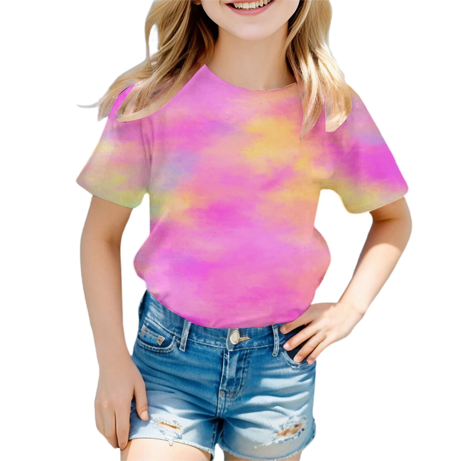 Bjutir T-Shirts For Girls Tie Dye Print Short Sleeve Crew Neck Shirts ...