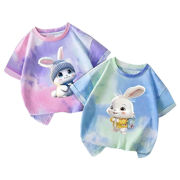 Bjutir Tees For Girls Cute Rabbit Print Short Sleeve Crew Neck Tops ...