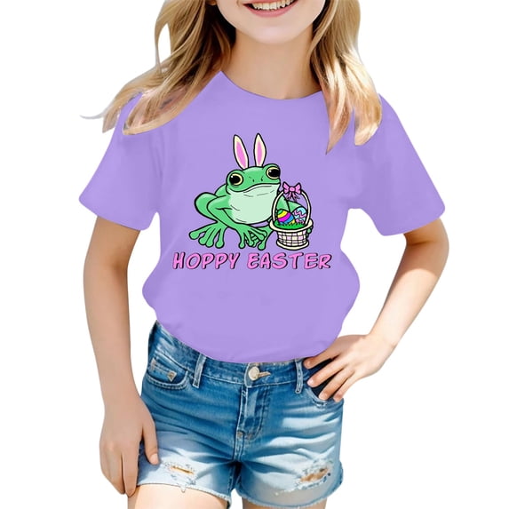Bjutir Tees For Girls Cartoon Print Short Sleeve Crew Neck Tops Summer ...