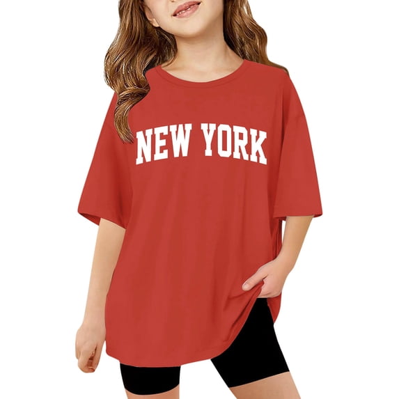Bjutir Tees For Girls Letter Print Short Sleeve Crew Neck Tops Summer ...
