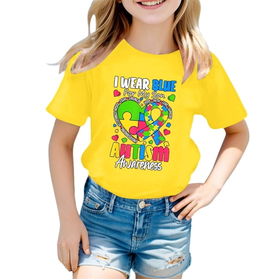 Bjutir Tees For Girls Letter Print Short Sleeve Crew Neck Tops Summer ...