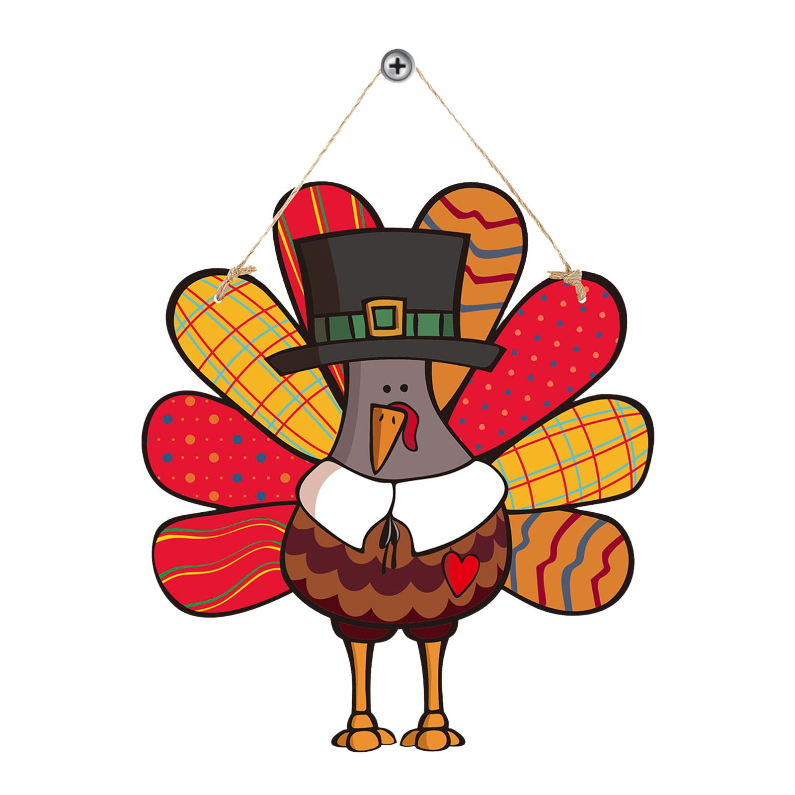 Bjutir Thanksgiving Turkey Door Sign Decor Wooden Wreath For Front Door ...