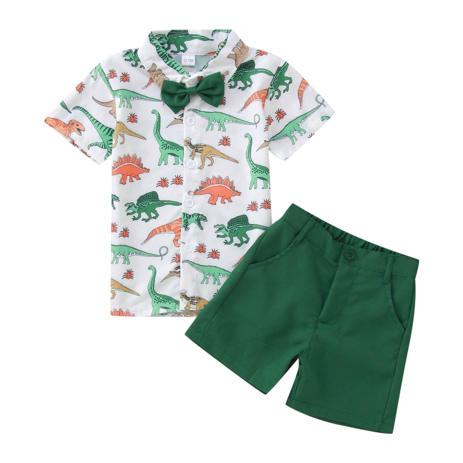 Bjutir Toddler Boys Outfit Set Animal Cartoon Print Short Sleeve Lapel ...
