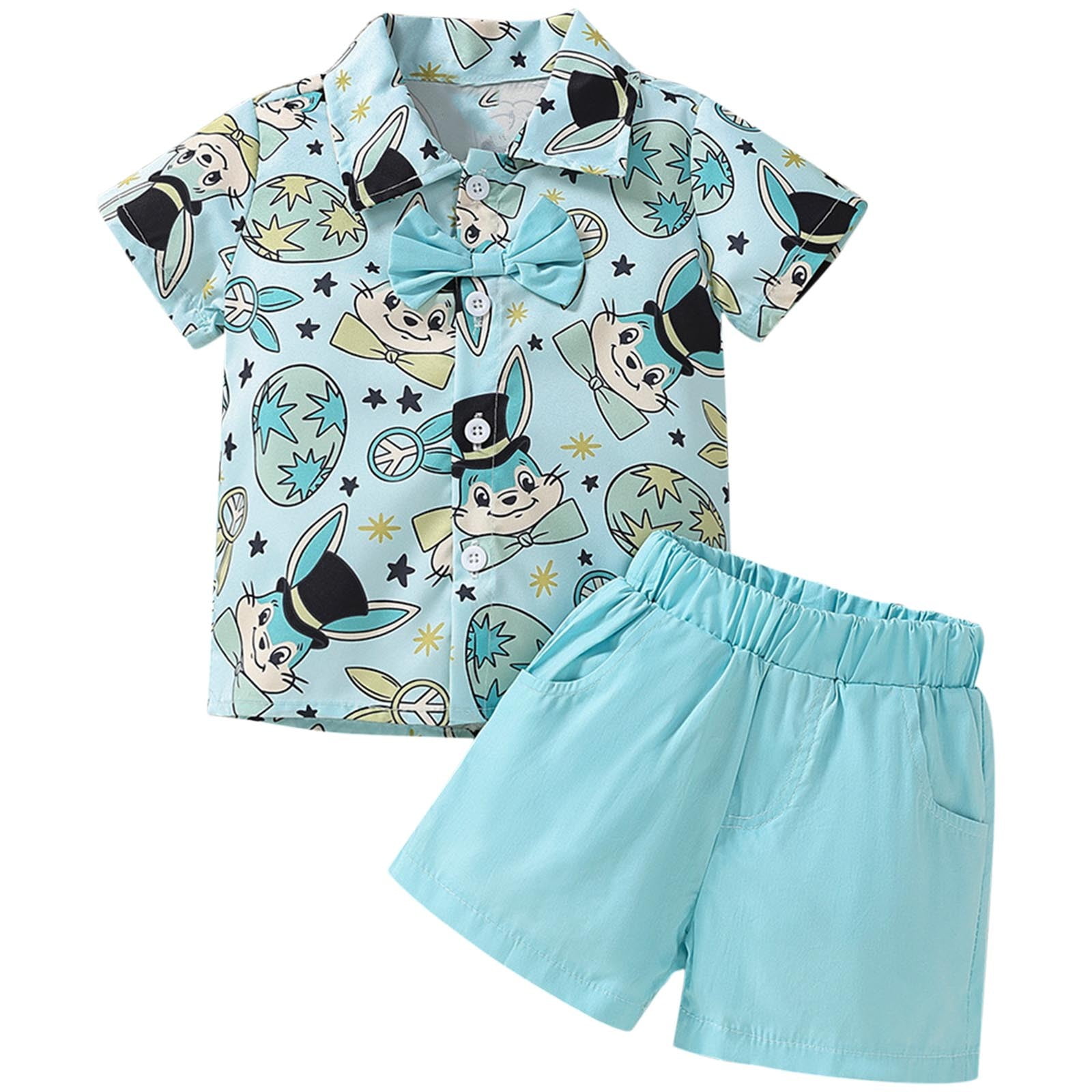 Bjutir Toddler Boys Outfit Set Cartoon Print Short Sleeve Lapel Neck ...