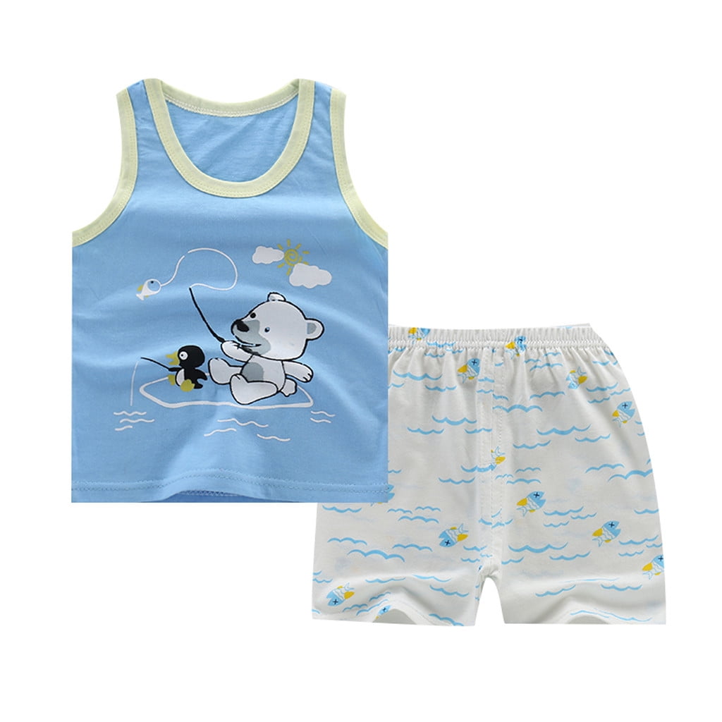 Bjutir Toddler Boys Outfit Set Cartoon Print Sleeveless Crew Neck Tops ...