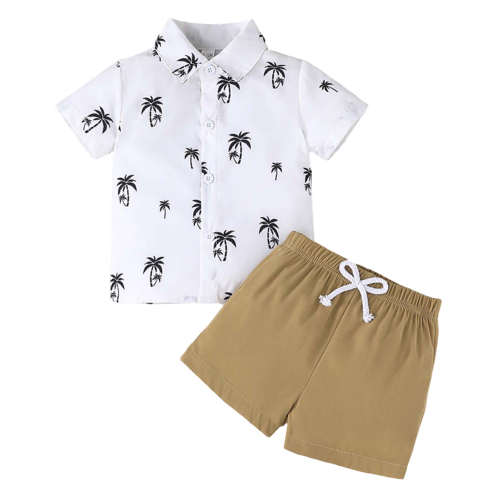 Bjutir Toddler Boys Outfit Set Coconut Tree Print Short Sleeve Lapel ...