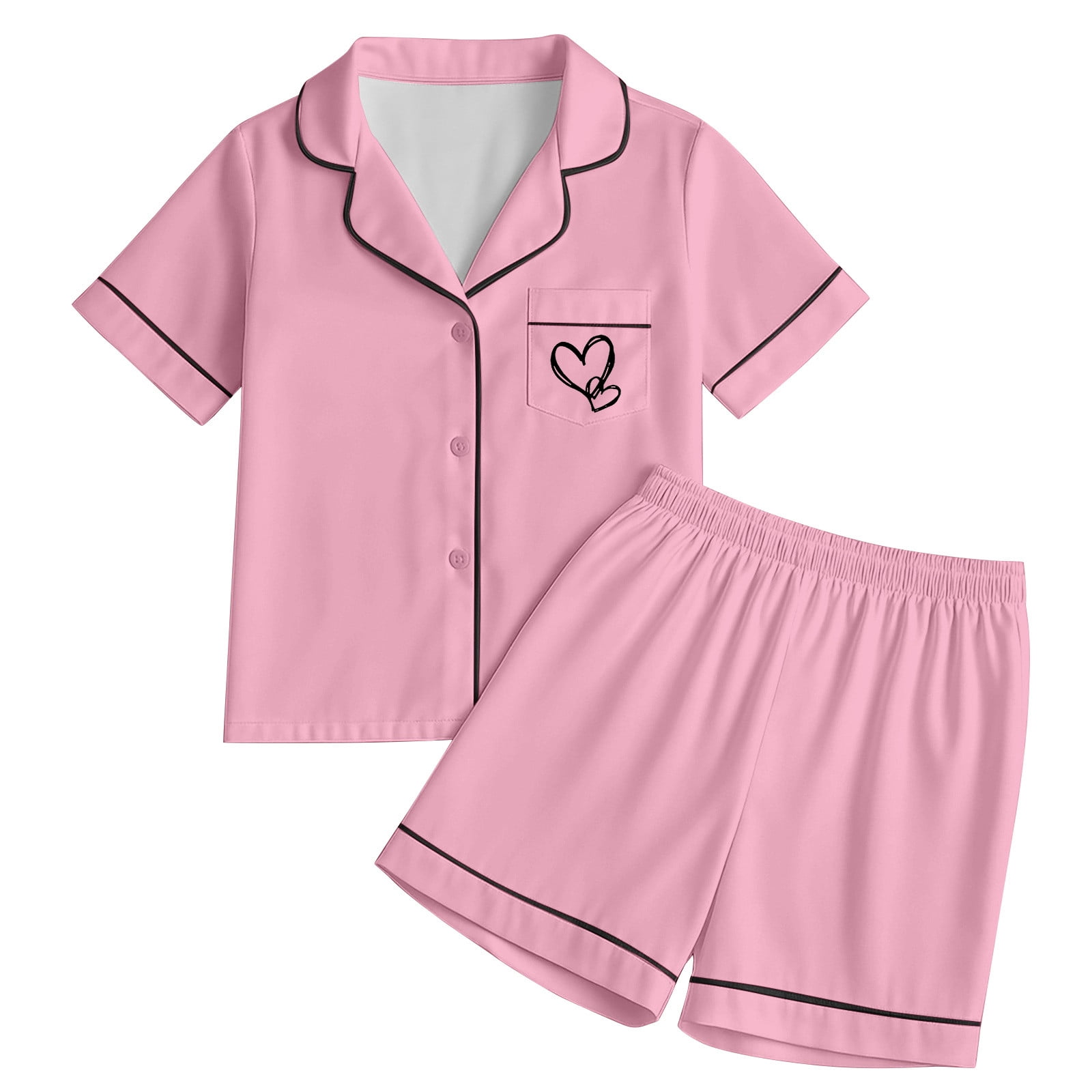 Bjutir Toddler Girls Outfit Set Heart Print Short Sleeve Lapel Neck ...