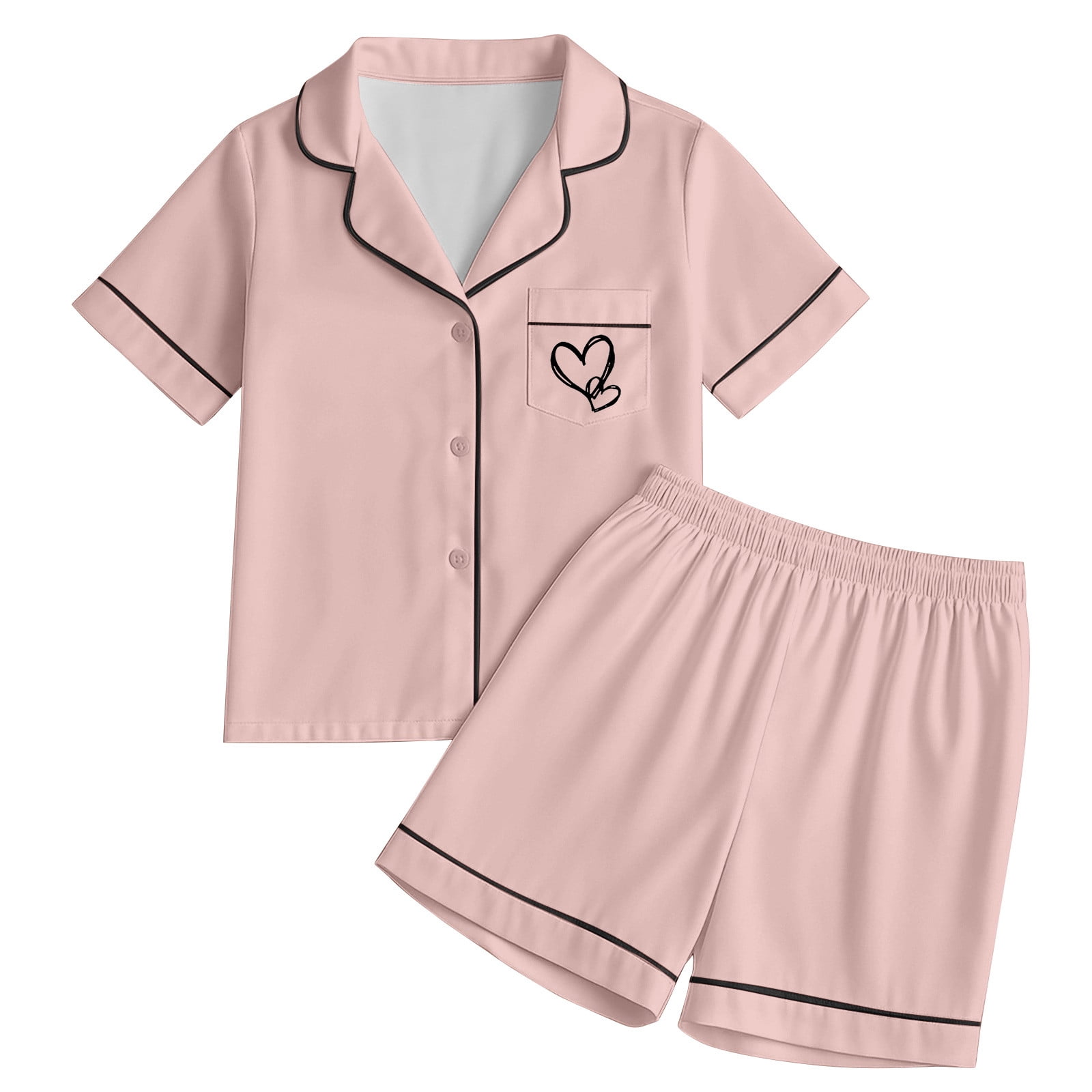 Bjutir Toddler Girls Outfit Set Heart Print Short Sleeve Lapel Neck ...