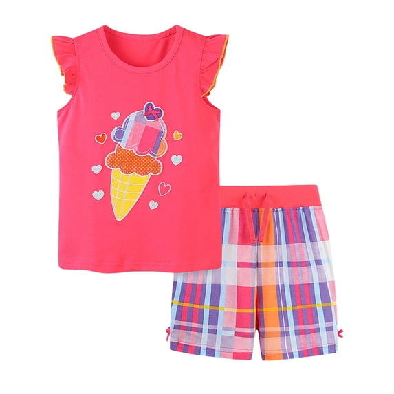 Bjutir Toddler Girls Outfit Set Ice Cream Cartoon Print Short Sleeve ...