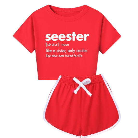 Bjutir Toddler Girls Outfit Set Letter Print Short Sleeve Crew Neck ...