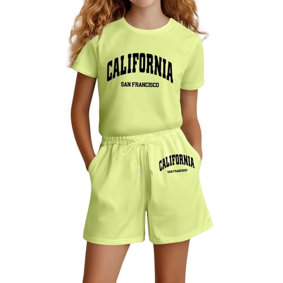 Bjutir Toddler Girls Outfit Set Letter Print Short Sleeve Crew Neck ...