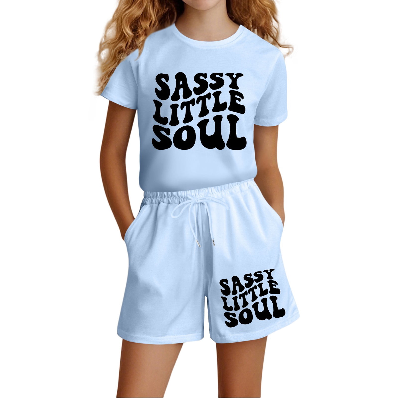 Bjutir Toddler Girls Outfit Set Letter Print Short Sleeve Crew Neck ...