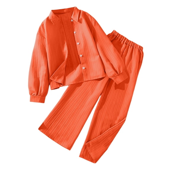 Bjutir Toddler Girls Outfit Set Solid Color Long Sleeve Lapel Neck Tops ...