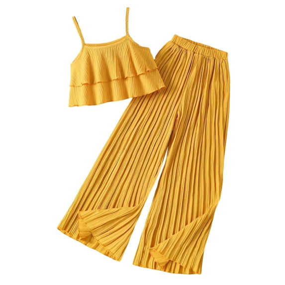 Bjutir Toddler Girls Outfit Set Solid Color Sleeveless Square Neck Tops ...