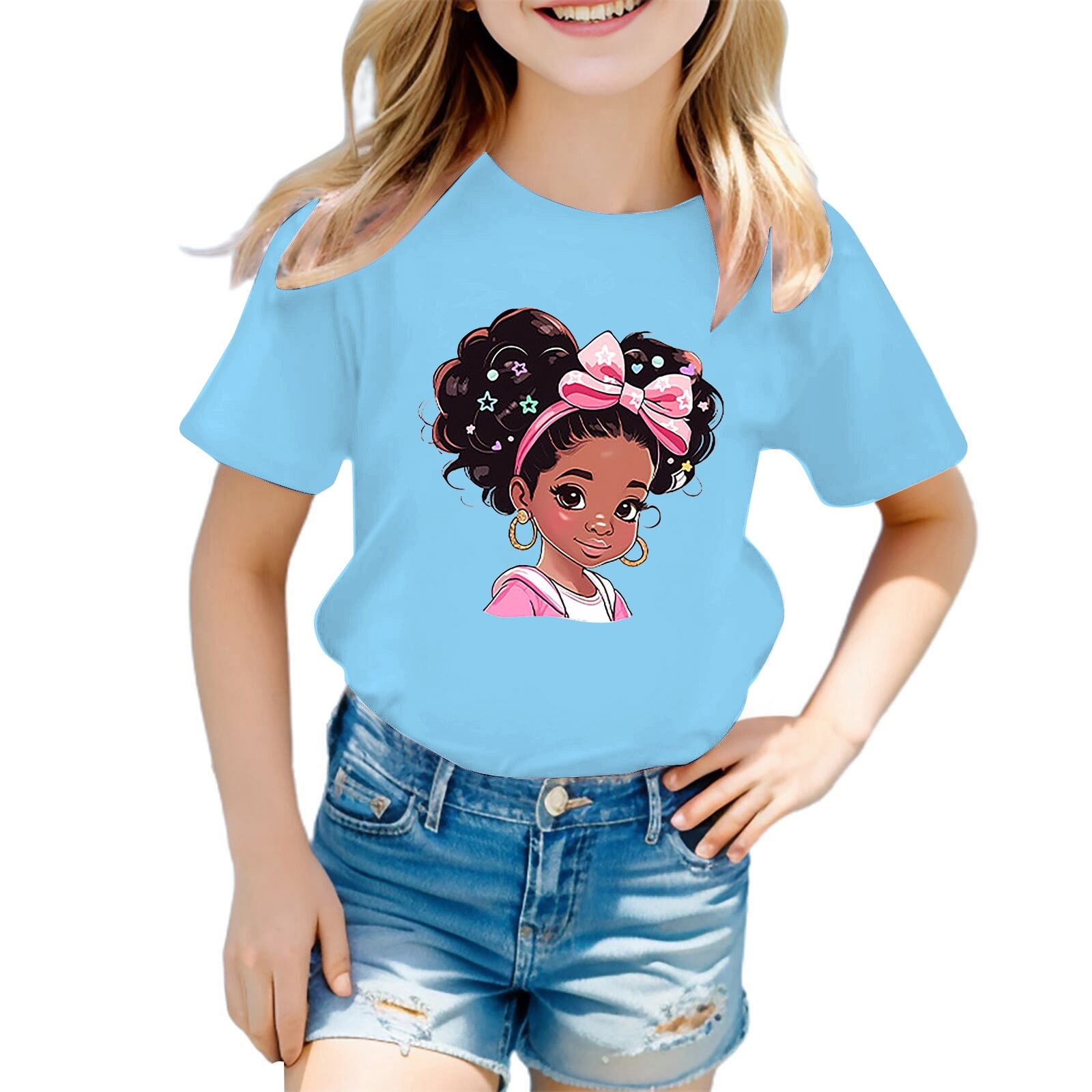 Bjutir Toddler Girls Tops Kid Cute Graphic Round Neck Short Sleeve Tee ...