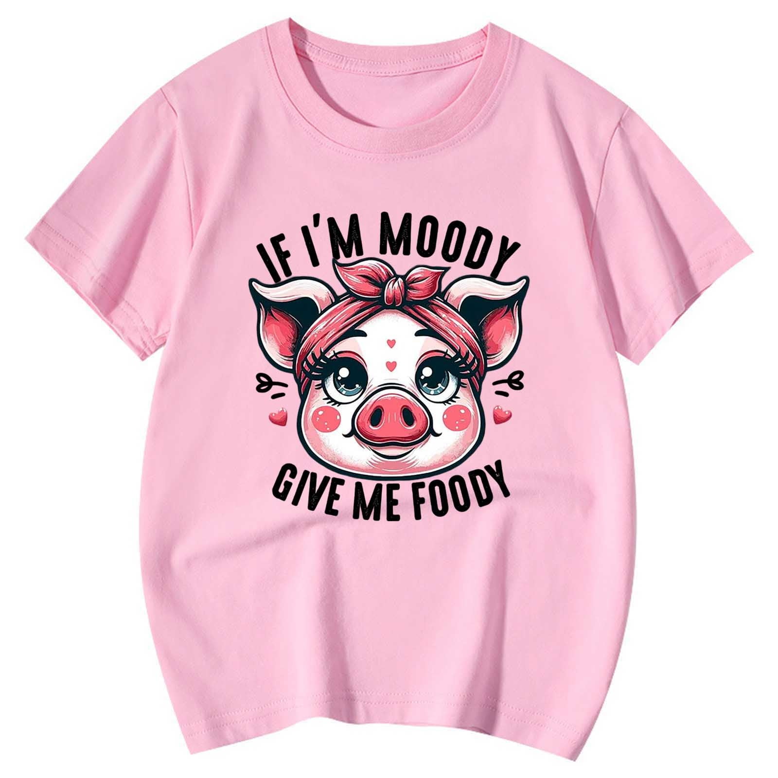 Bjutir Toddler Girls Tops Summer Letter Pig Print Short Sleeve Crew ...