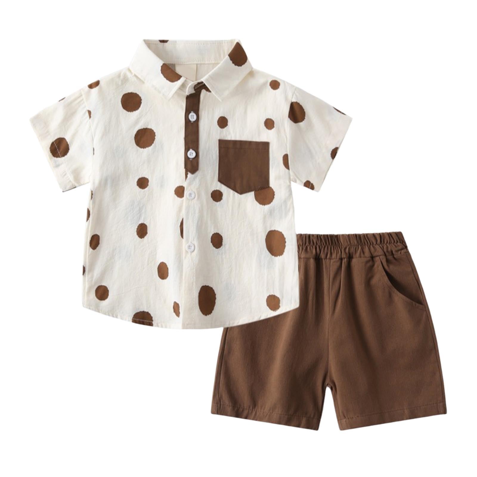 Bjutir Toddler Kids Boys Outfit Set Polka Dot Print Short Sleeve Lapel ...