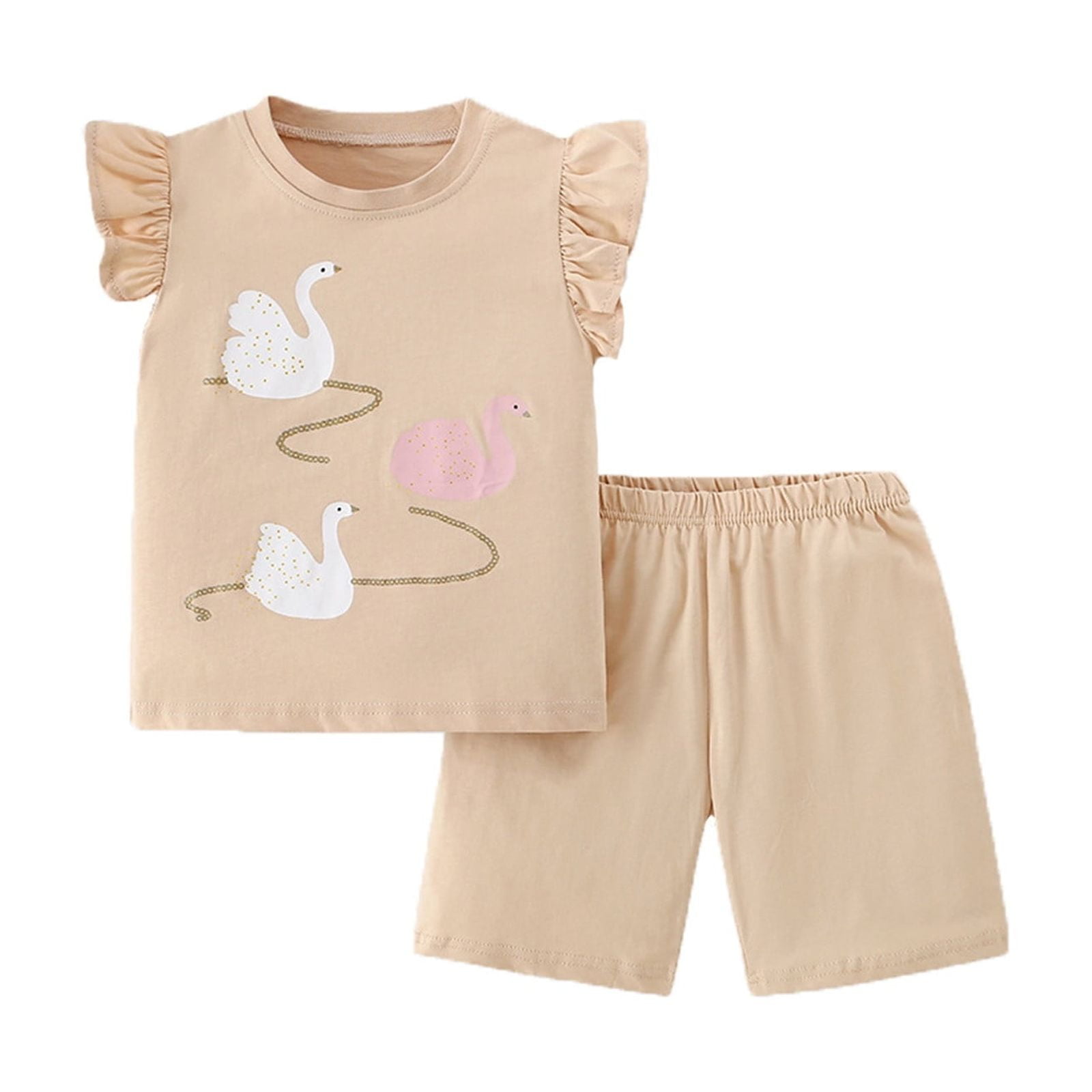 Bjutir Toddler Kids Girls Outfit Set Cartoon Print Short Sleeve Crew ...