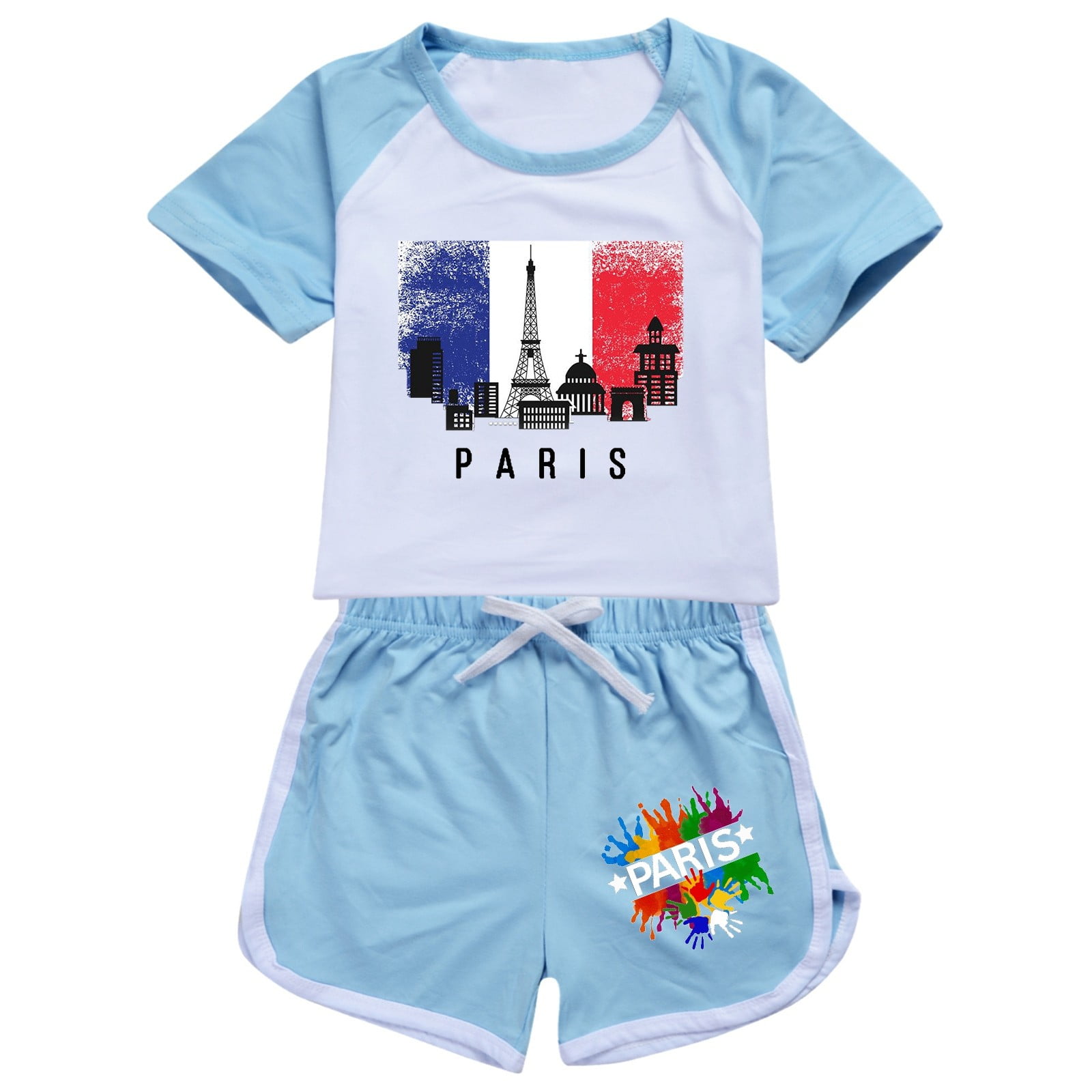 Bjutir Toddler Kids Girls Outfit Set Paris Print Short Sleeve Crew Neck ...