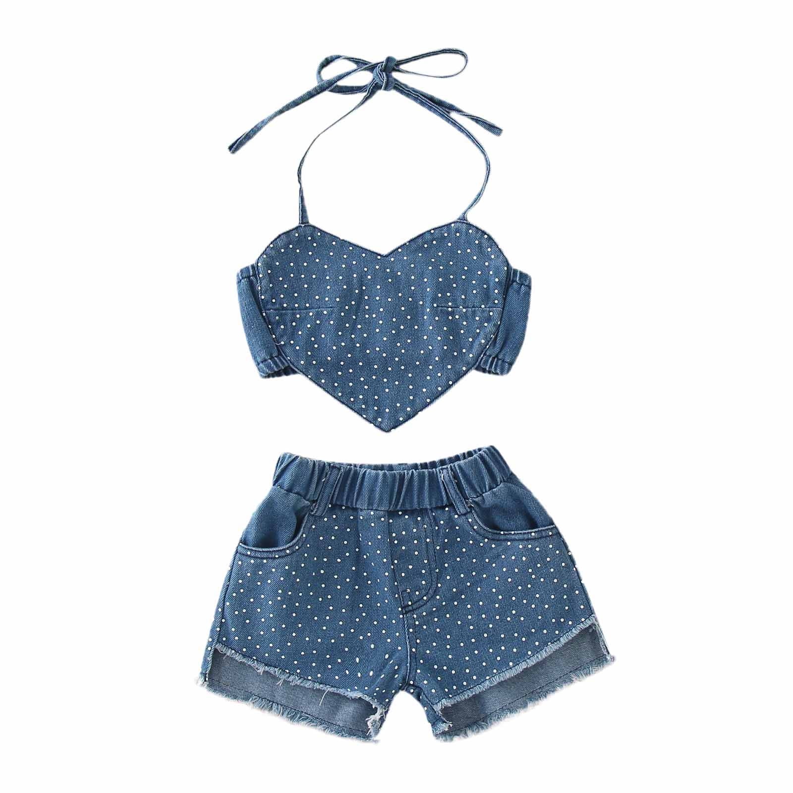 Bjutir Toddler Kids Girls Outfit Set Polka Dot Print Sleeveless Halter ...