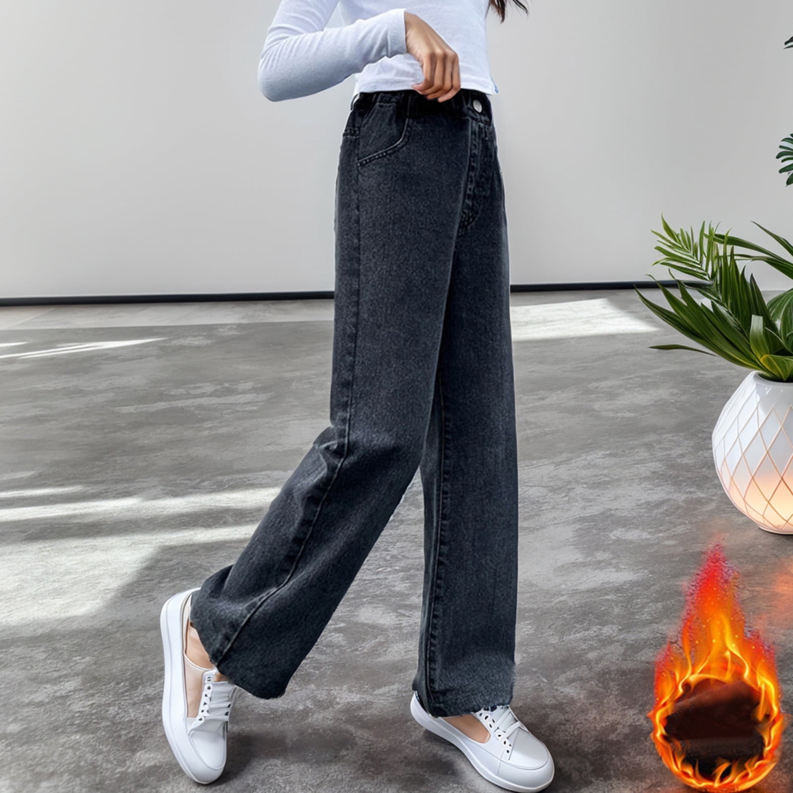 Bjutir Winter Girls Jeans Straight Leg Wide Leg Long Pants With Pocket ...