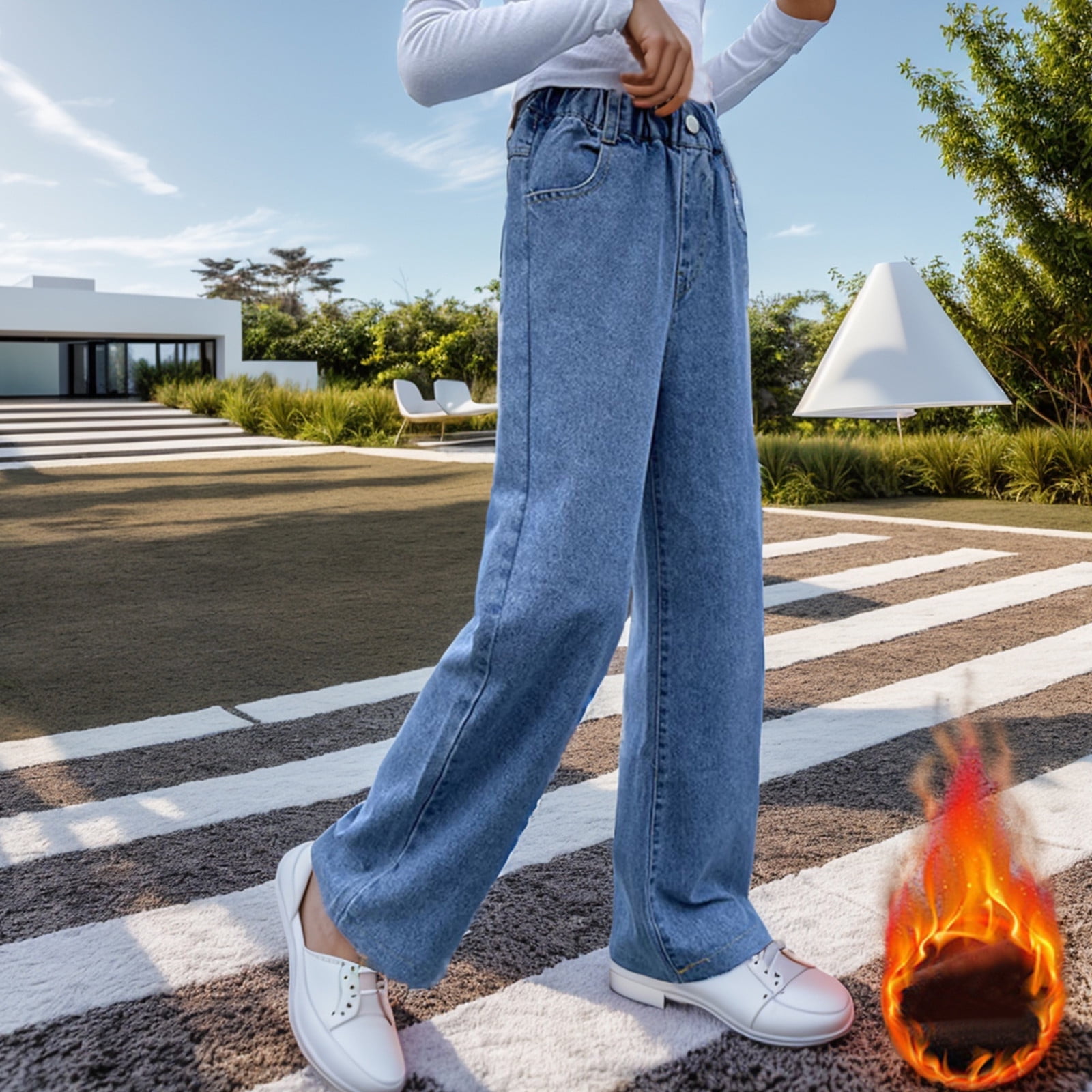 Bjutir Winter Girls Jeans Straight Leg Wide Leg Long Pants With Pocket ...