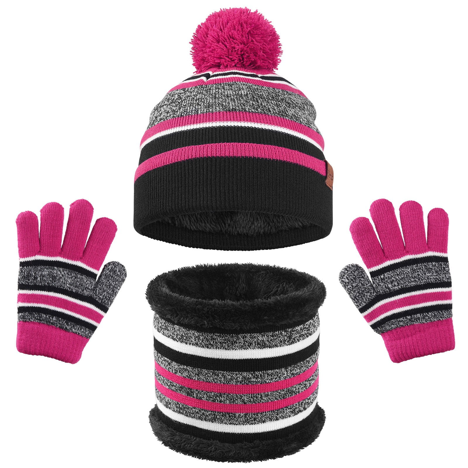 Bjutir Winter Kids Hat Scarf And Gloves 3Pcs Set For Boys Girls Striped ...