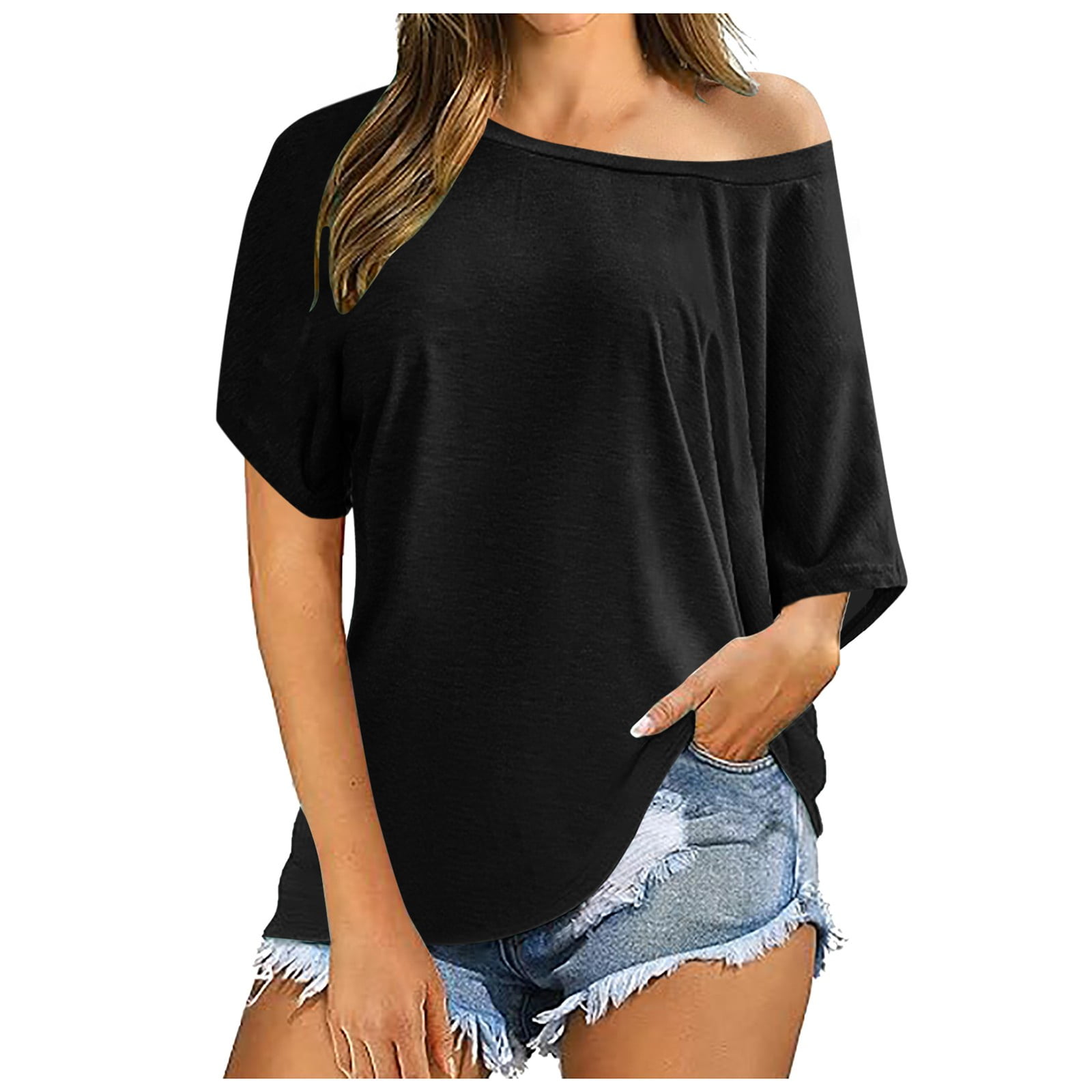 Bjutir Women Shirts Summer Off Shoulder Shirts Casual Loose Short ...