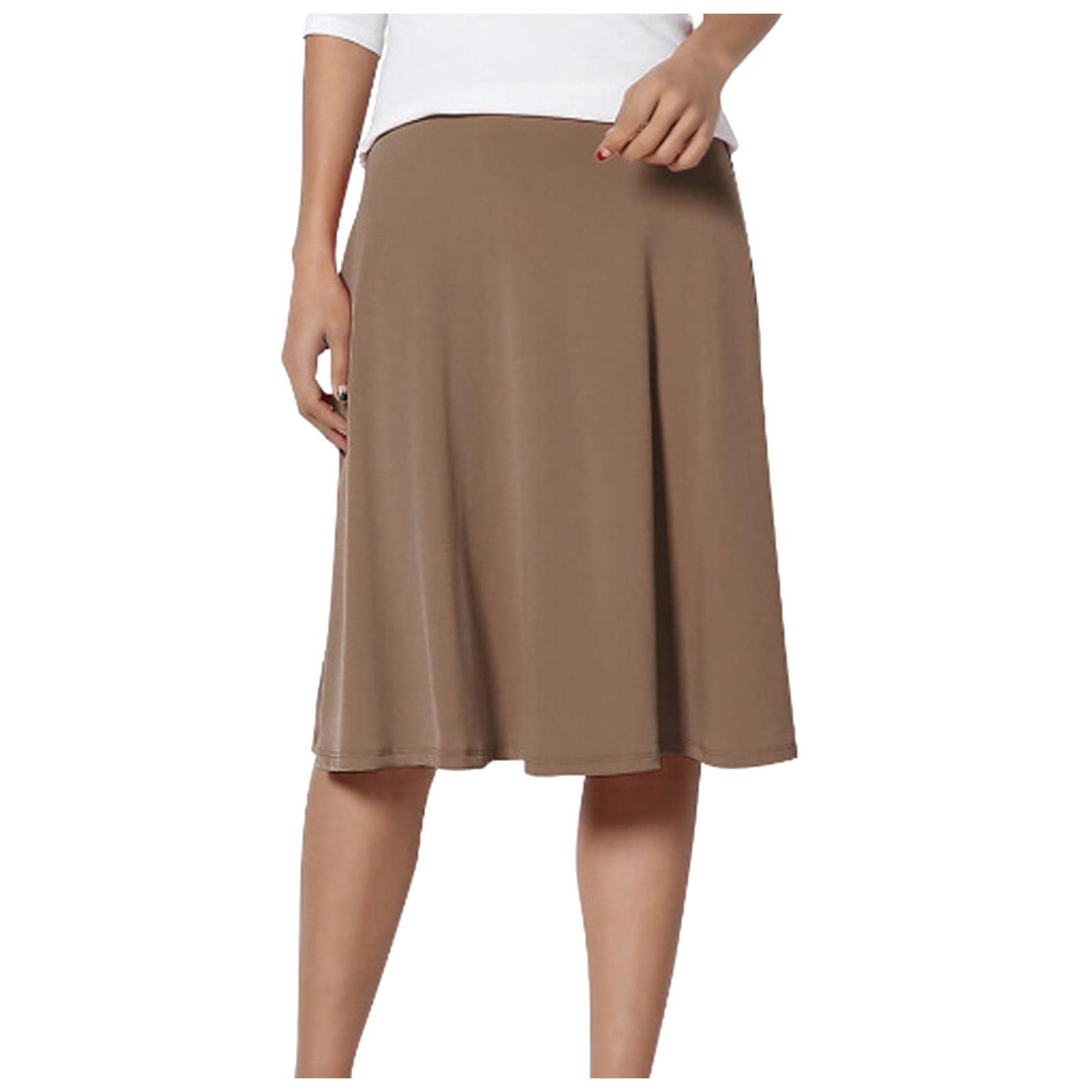Bjutir Women Skirt Fashion Solid Lightweight Flare Midi Pull On Closure ...