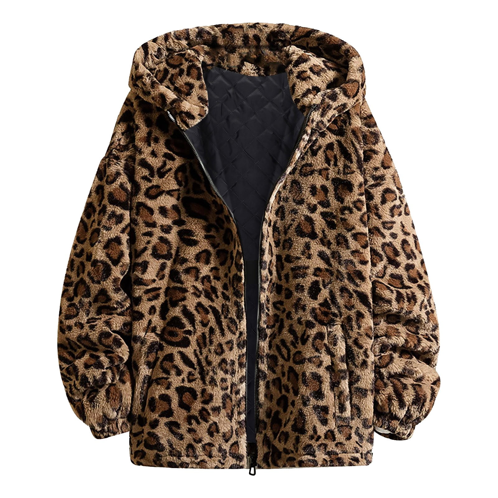 Bjutir Womens Down Jackets Coat Winter Long Sleeve Leopard Fuzzy Fleece ...