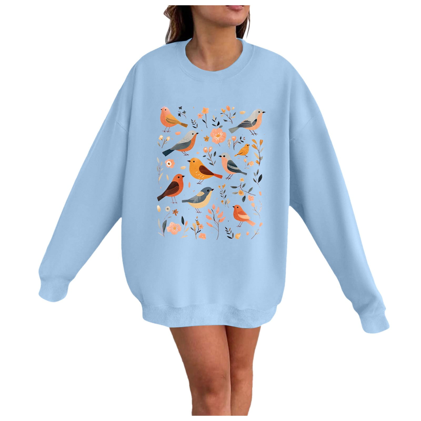 Bjutir Womens Sweatshirts Cute Bird Print Crew Neck Long Sleeve Fall ...