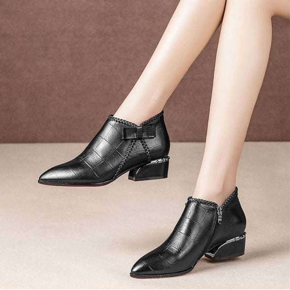 Bkhluea Ankle Boots For Women Pointed Toe Embossed Grid Weave Trim Bow ...