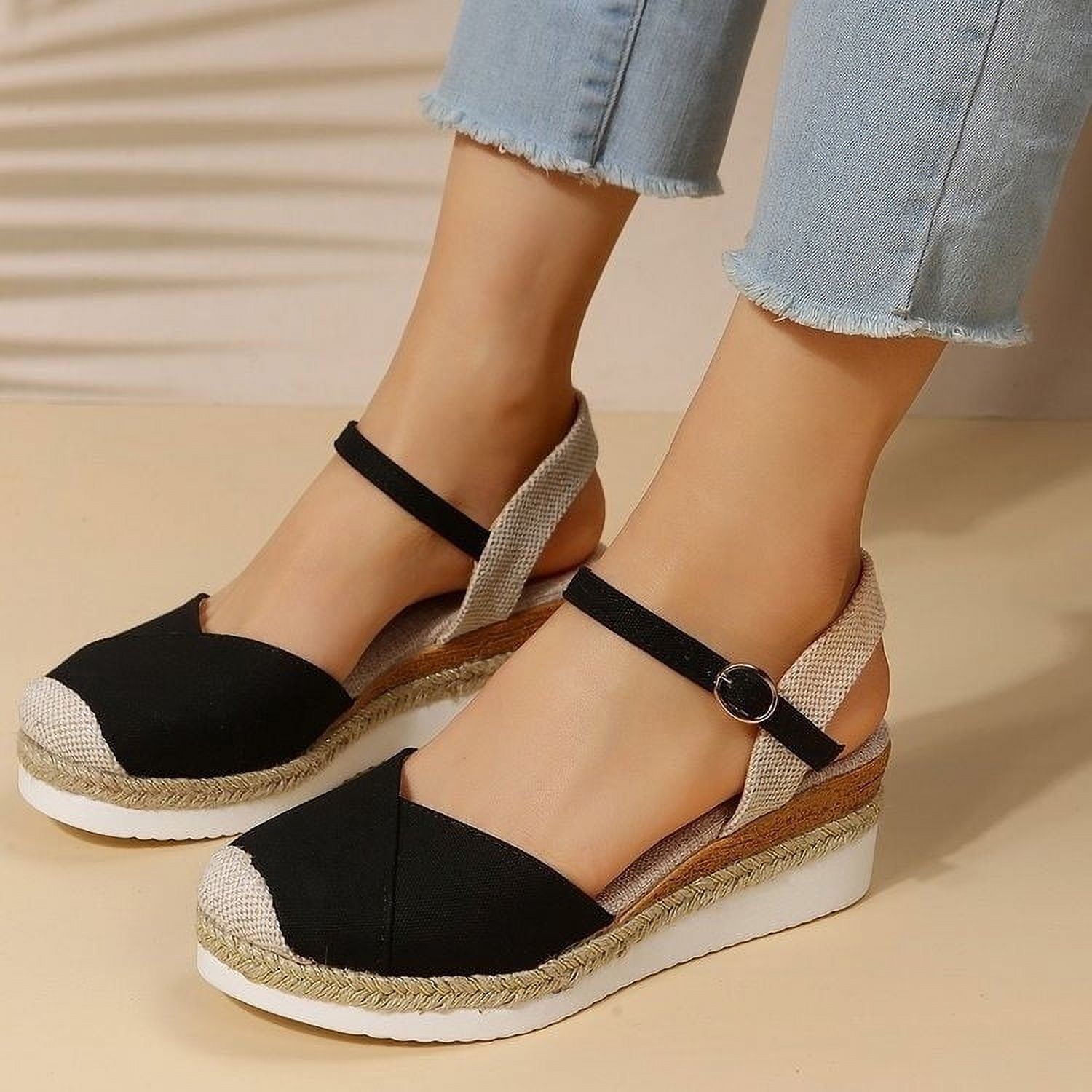 Bkhluea Closed Toe Platform Wedge Sandals Espadrilles Wedges for Women ...