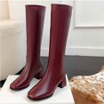 Bkhluea Knee High Boots For Women Stretch Smooth Faux Leather Square ...