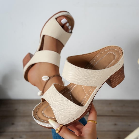 Bkhluea Women Block Heel Slide Sandals Dual Strap Shoes Comfortable For ...