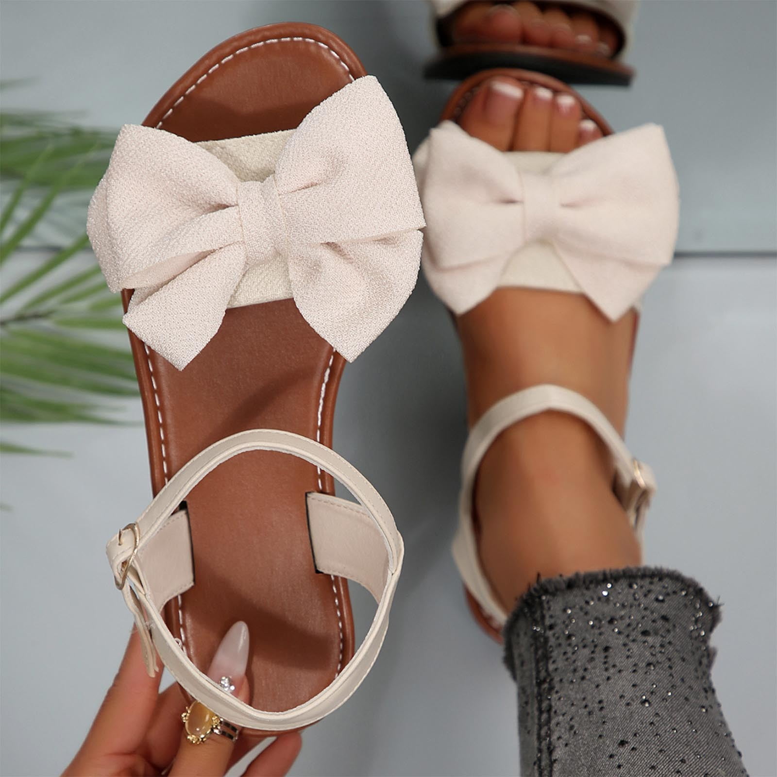 Bkhluea Women Bow Accent Ankle Strap Sandals Adjustable Comfortable ...