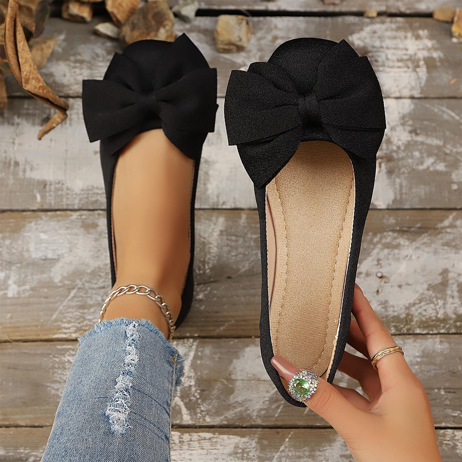 Bkhluea Women Bow Accent Round Toe Slip On Ballet Flats Comfortable ...