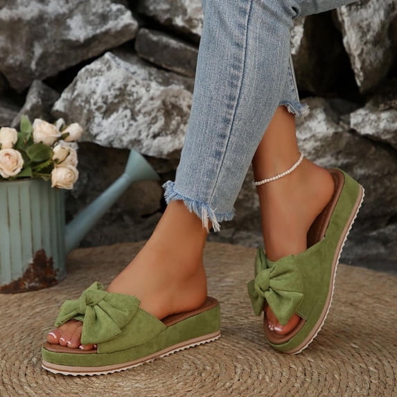 Bkhluea Women Bow Platform Slide Sandals Open Toe Comfortable Footwear ...